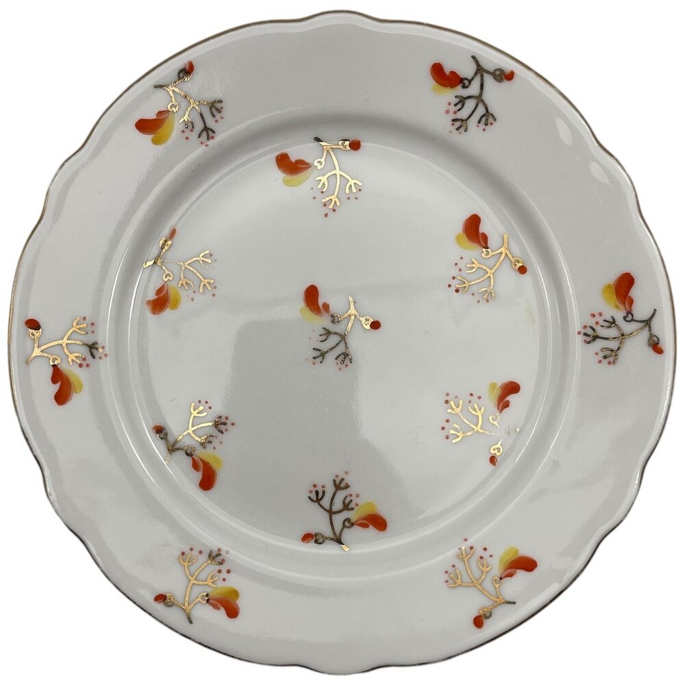 Блюдце "Коралловый горошек", 15 см, автор Протопопова Л. В, 1960-1970 гг, ЛФЗ, СССР