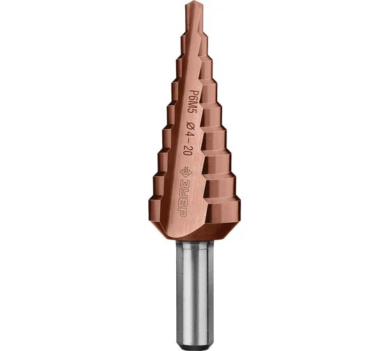 Сверло ступенчатое по металлу Кобальт 4-20 мм. 9 ступеней, Р6М5, ЗУБР