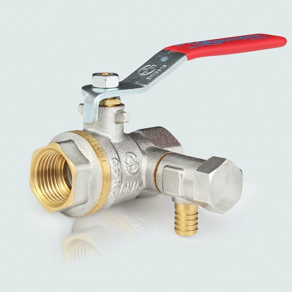 Кран шаровой латунь со спускником 1012 Euro никель Ду 15 Ру40 ВР 1/2" рычаг красный полнопроходной Aquasfera 1012-01