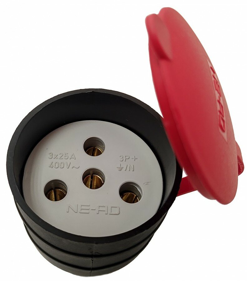 NE-AD штепсель (разъем) каучук с крышкой 3P+PE 3х25A 380В черн. IP44 4006 (Турция)