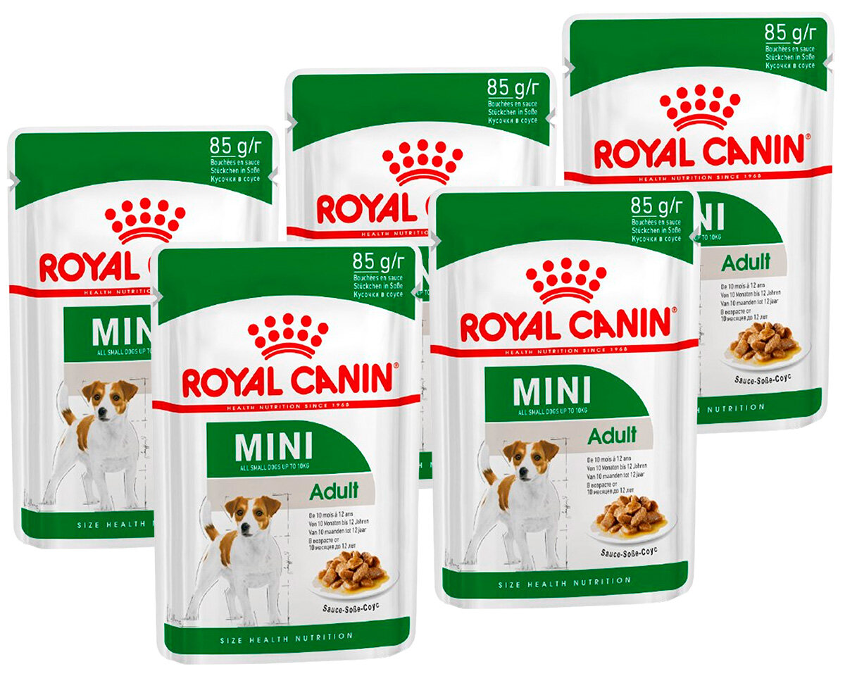 Корм влажный Royal Canin Mini Adult для взрослых собак маленьких пород в соусе пауч, 85 гр х 5 шт