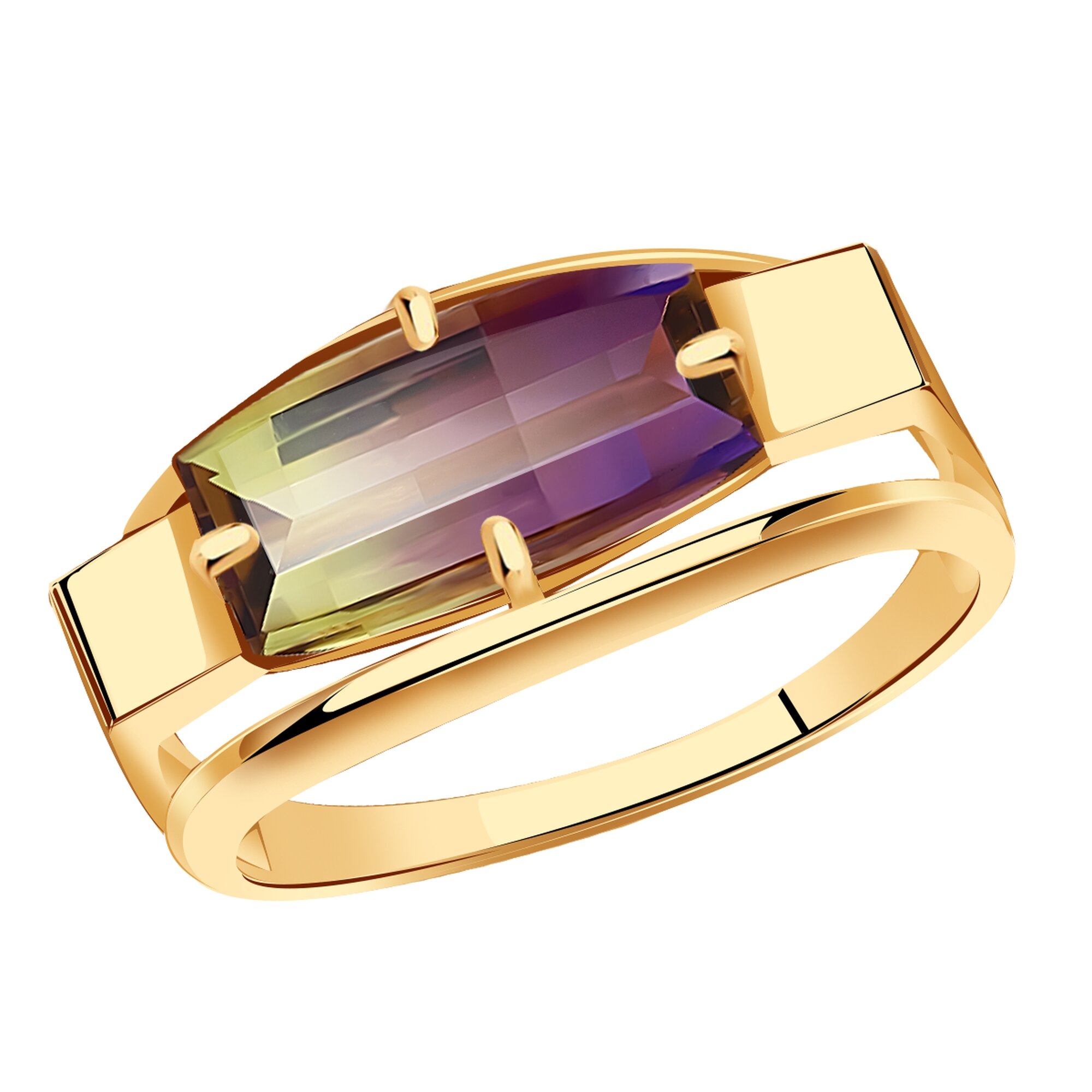 Кольцо широкое, красное золото, 585 проба, аметрин