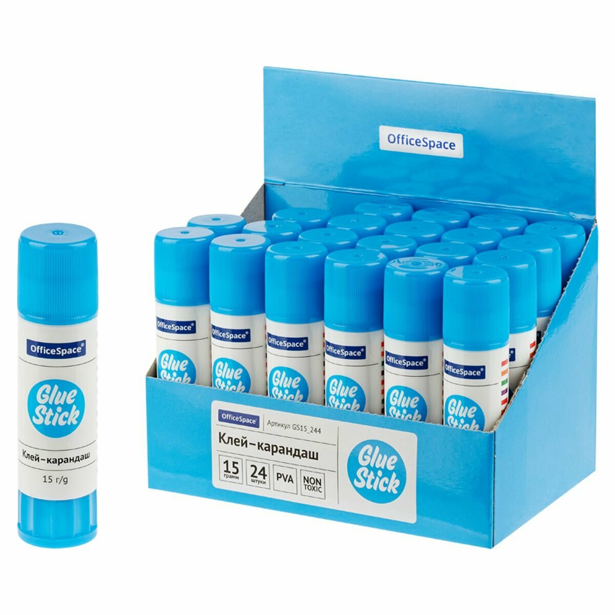 Клей-карандаш OfficeSpace, 15г, дисплей (GS15_244), 24шт.