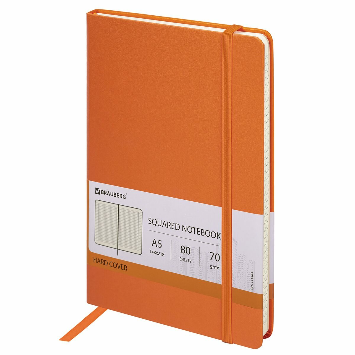 Блокнот 80л, А5 Brauberg "Metropolis", клетка, балакрон, с резинкой, оранжевый (111584), 3шт.