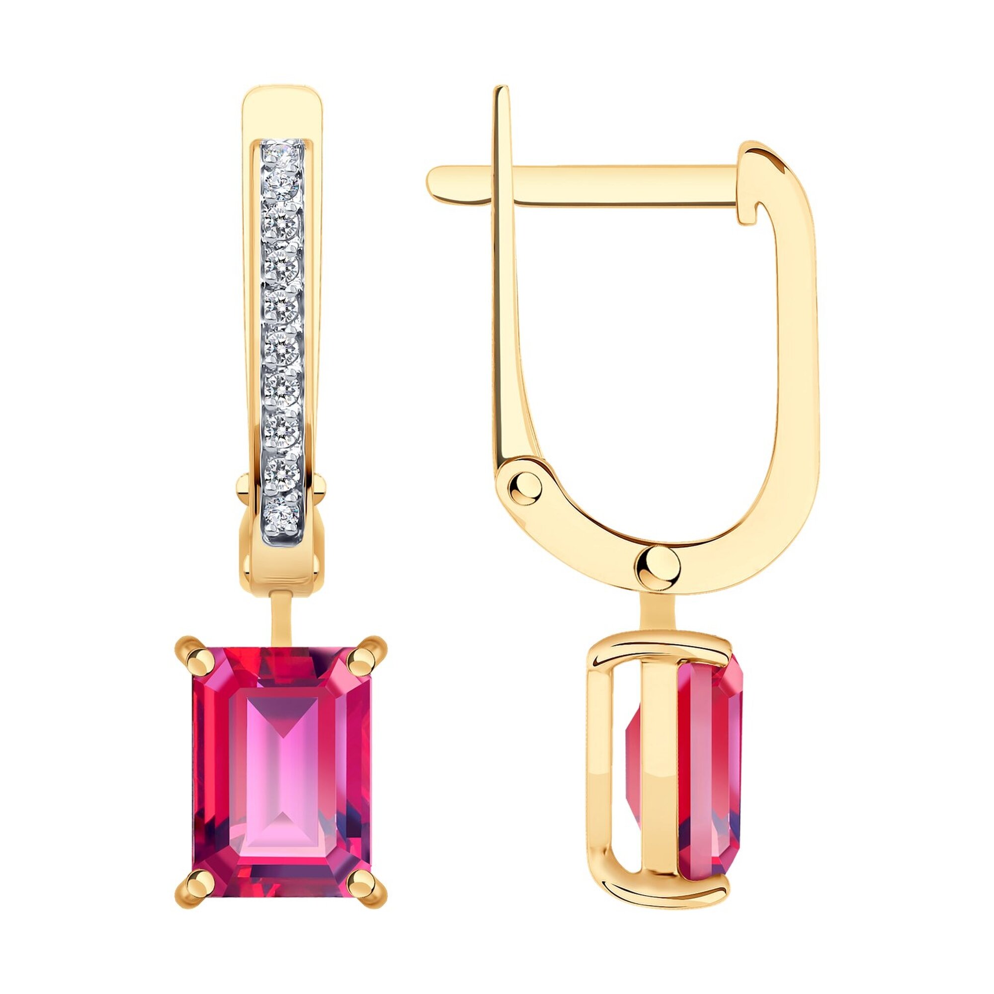 Серьги, красное золото, 585 проба, фианит, топаз