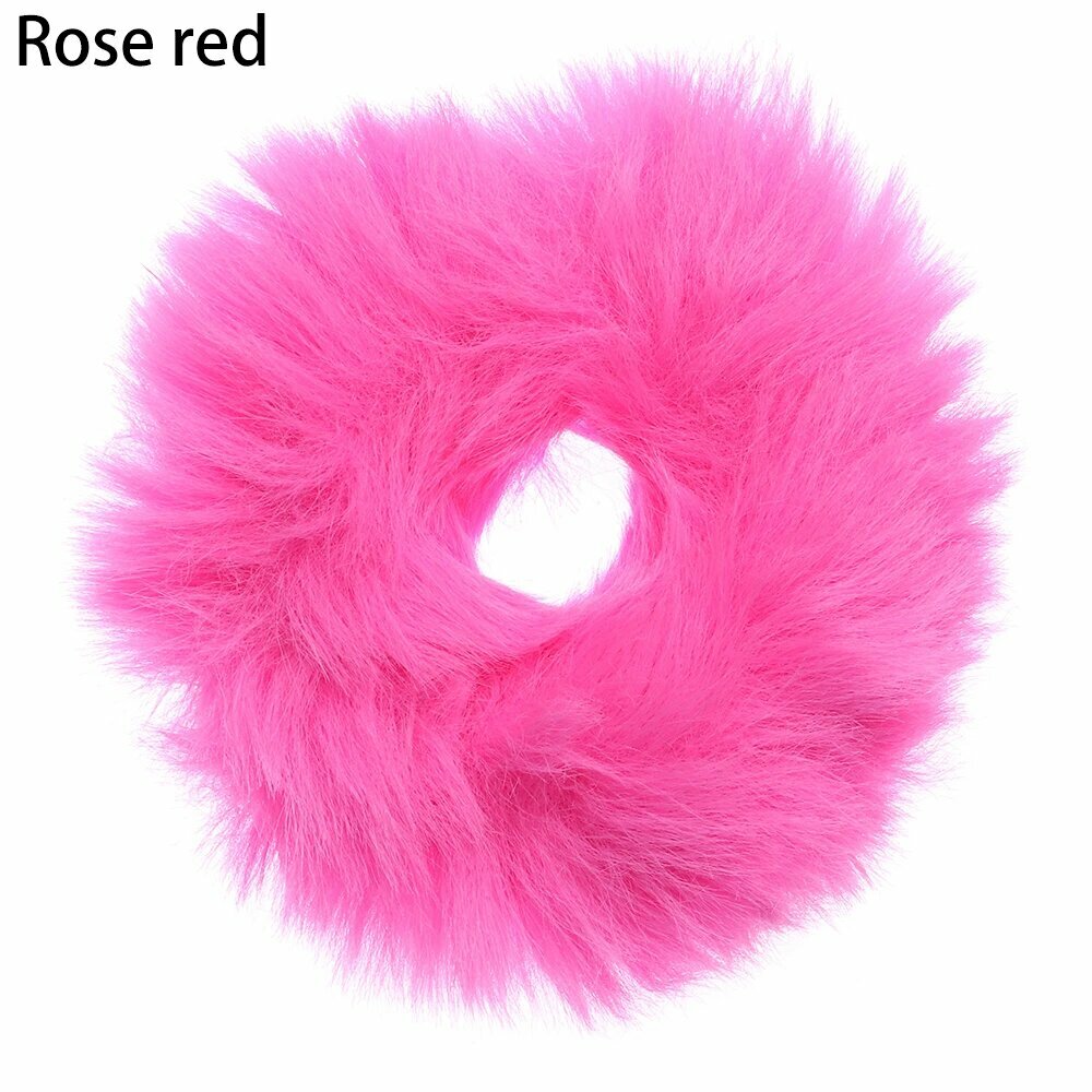 Розовые меховые резинки для волос, rose red