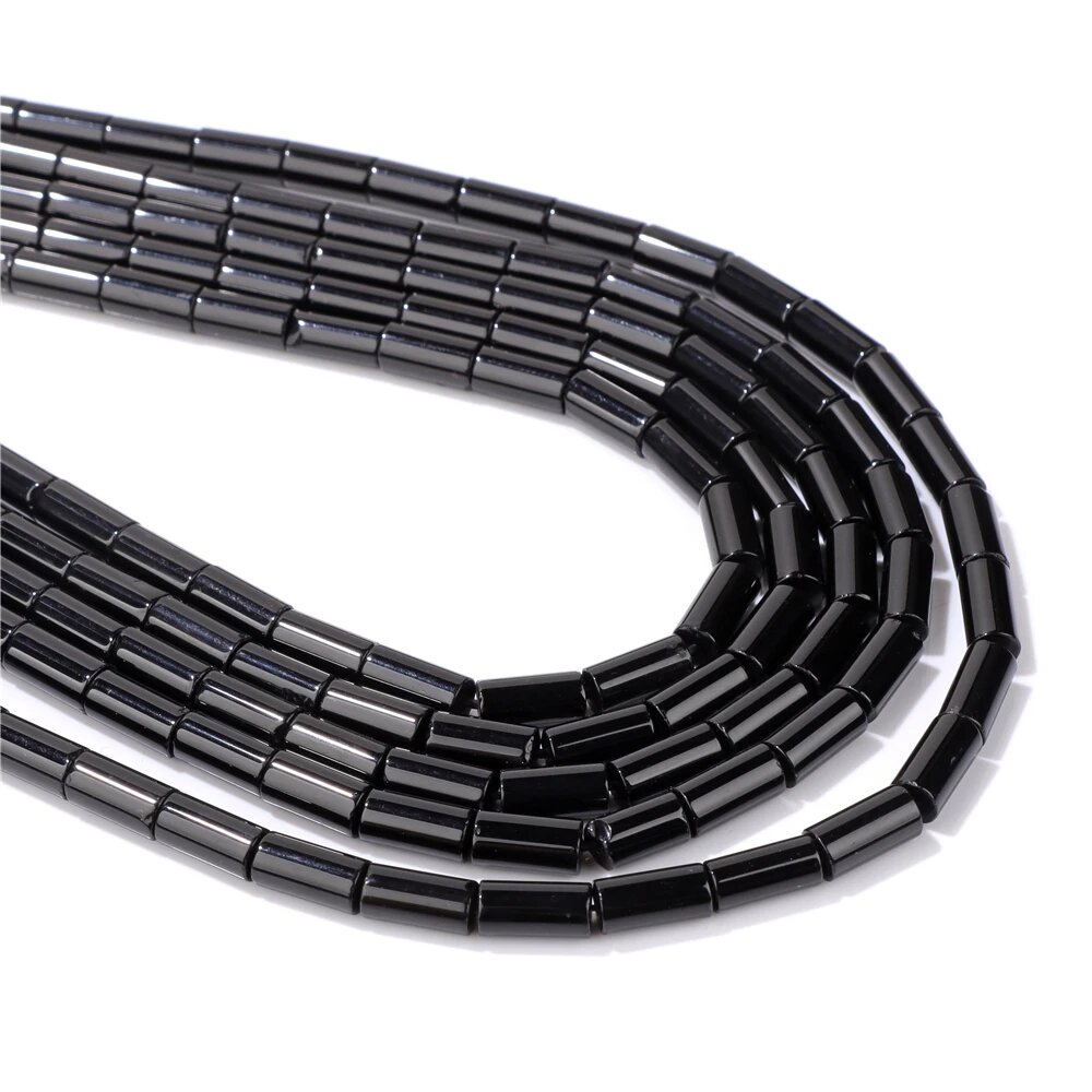 Бусины черные цилиндрические 4x9 мм, 20 шт. Obsidian