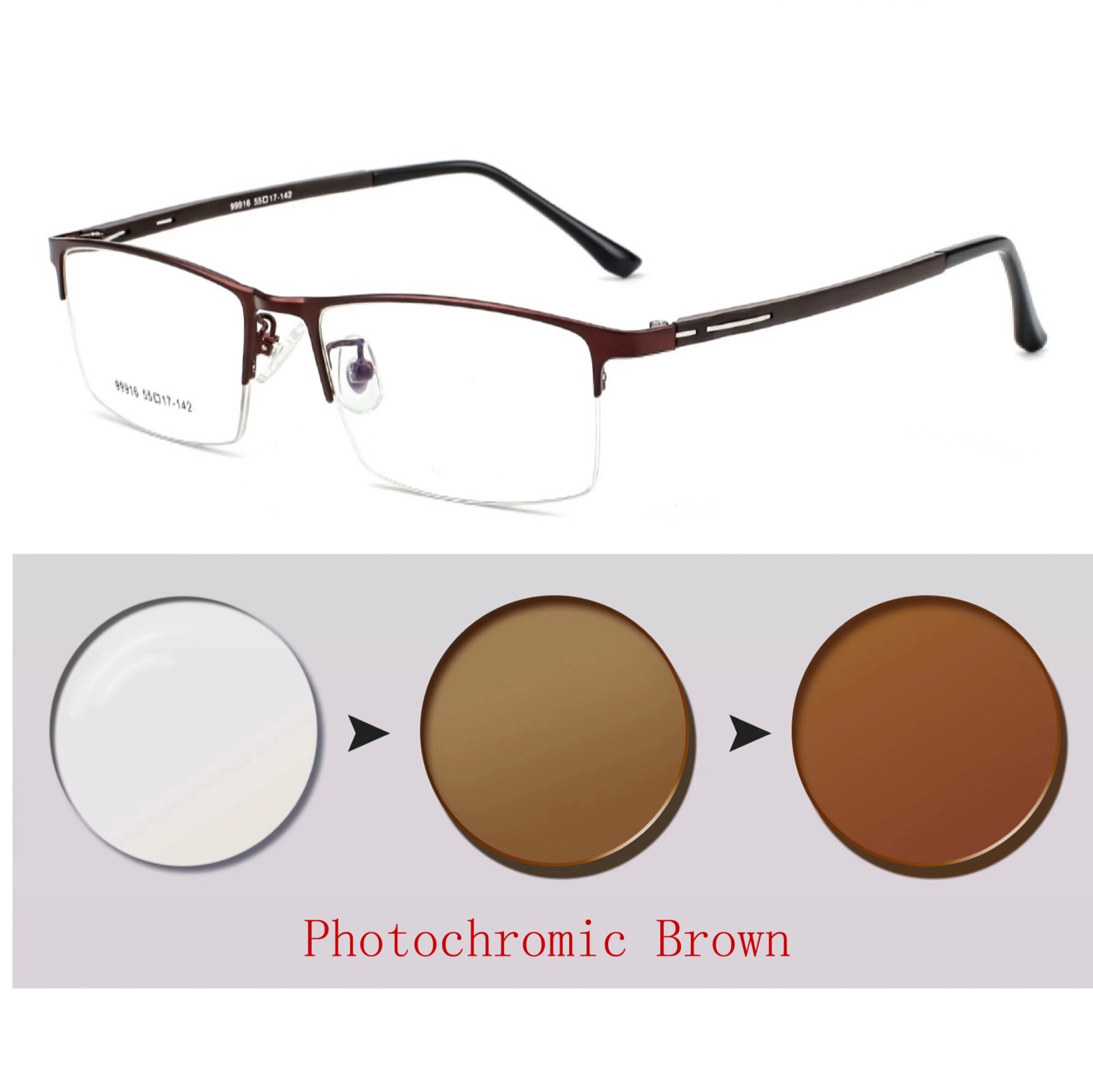 Фотохромные очки Bolema для близорукости 9916LaoHuakafei, Коричневый, 0