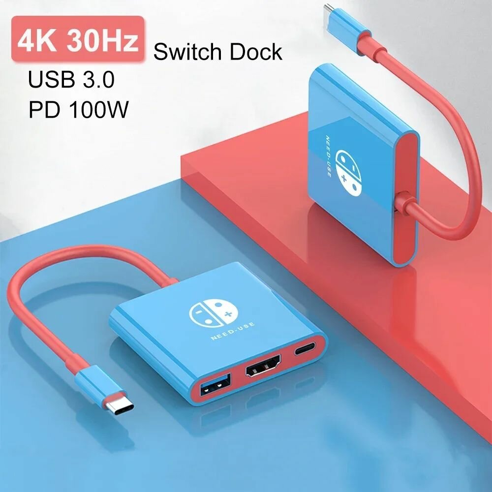 Многопортовый адаптер C to , концентратор 3-в-1 Type-C с выходом Thunderbolt 3 to HDMI 4K / порт USB 3.0 / быстрой зарядки PD 100W
