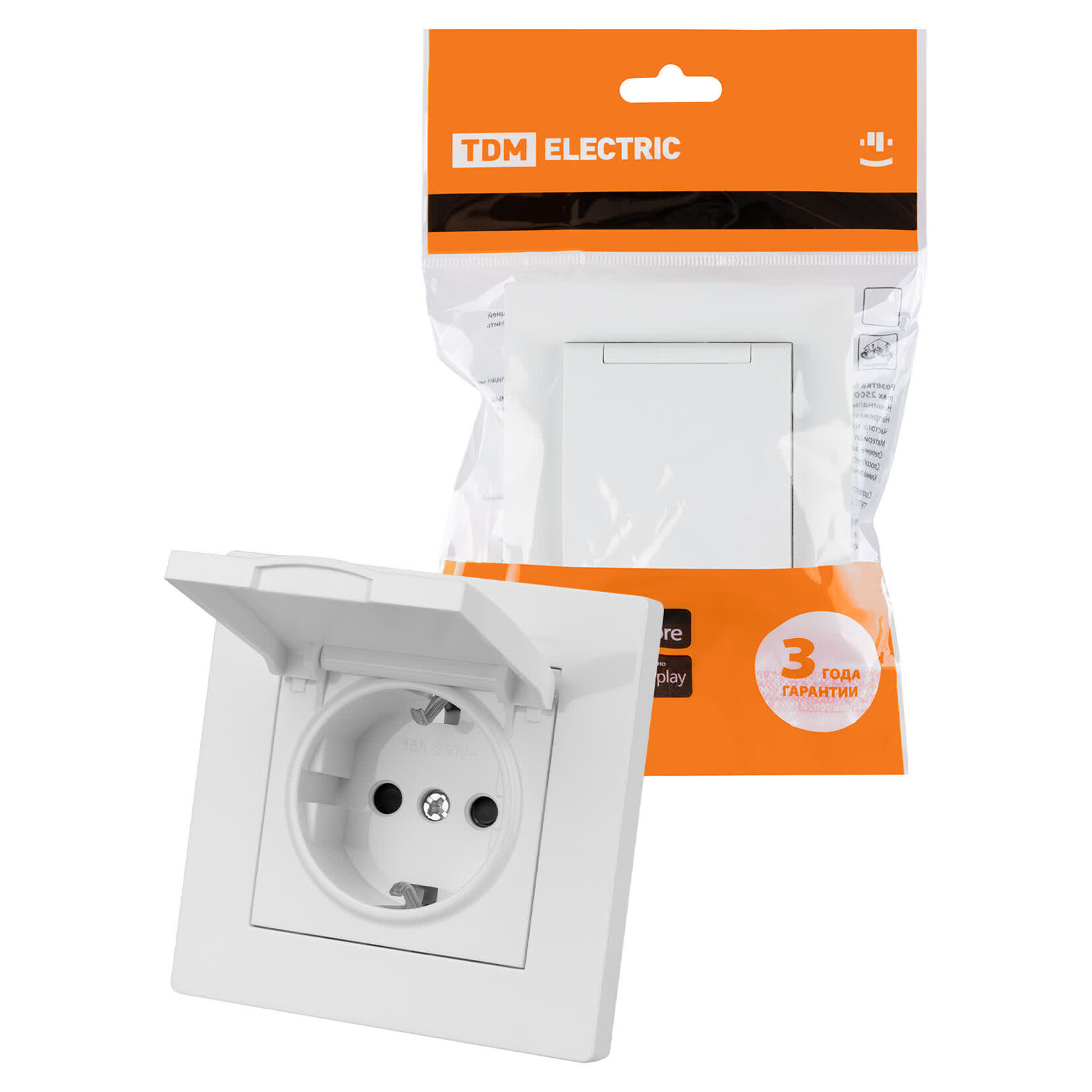 Розетка 2П+З 16А 250В IP44 с защ. шт. с крышкой белая "Сенеж", TDM SQ1816-0039 (1 шт.)