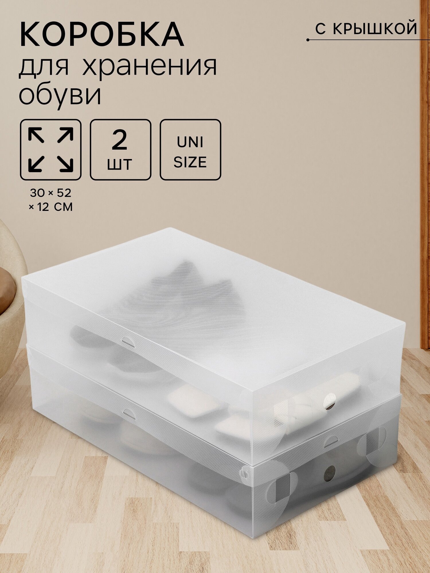 Коробка для хранения сапог с крышкой Uni size, 30×52×12 см, 2 шт.