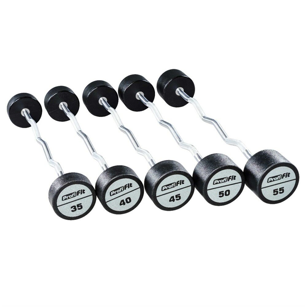 PROFI-FIT Набор изогнутых полиуретановых штанг LEVEL (шаг 5 кг, 5 шт) PROFI-FIT 35-55 кг зеркальный хром, графит, серый