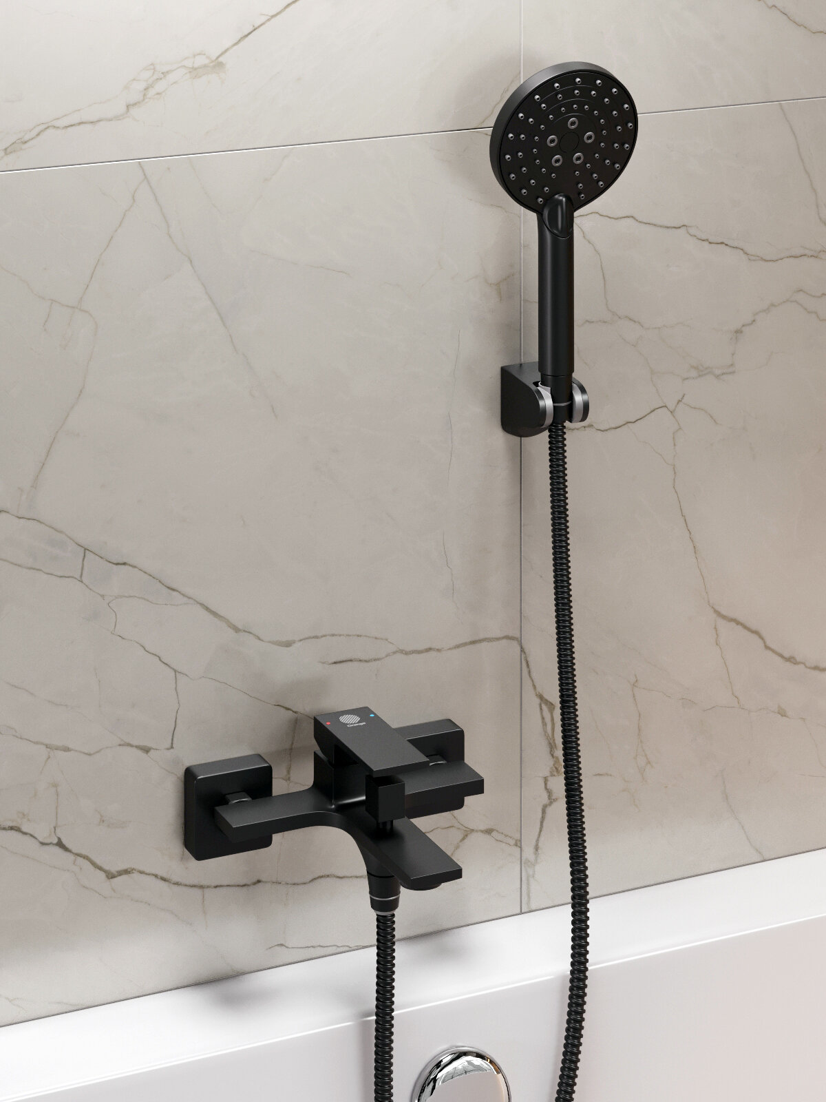 С меситель для ванны с душем с коротким изливом, черный Orange M04-300b