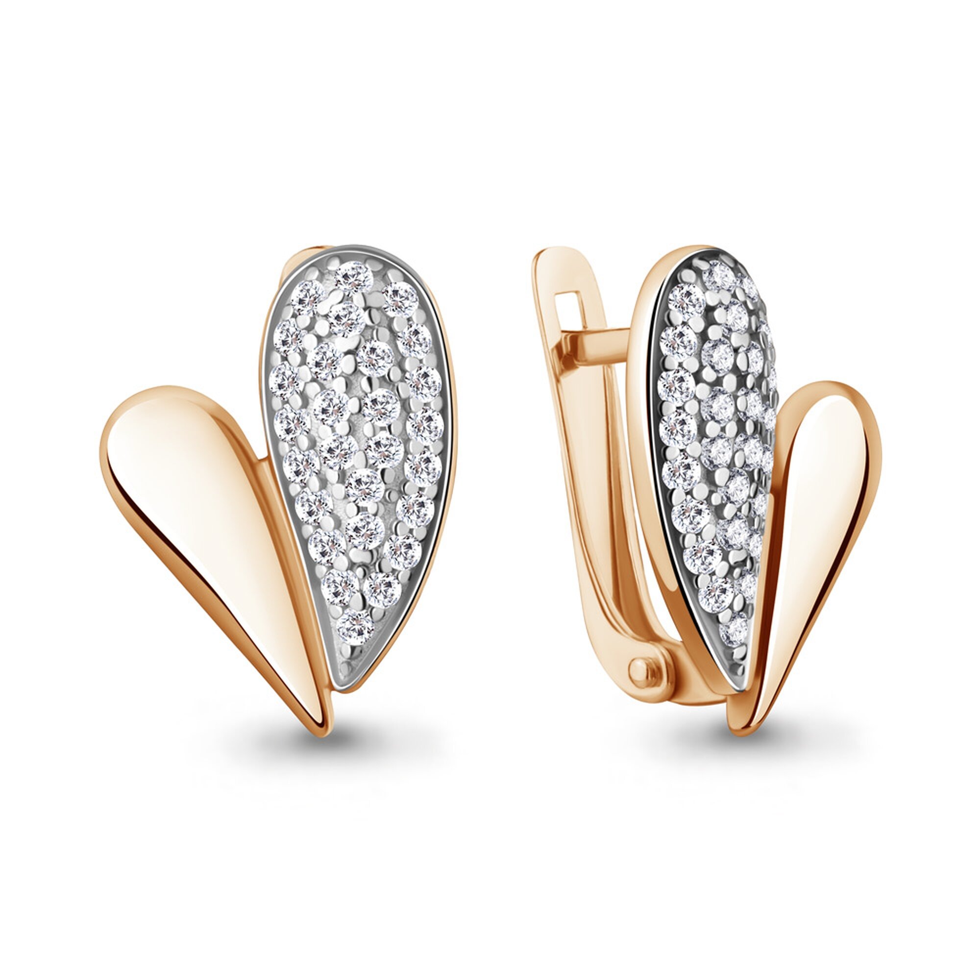 Серьги, серебро, 925 проба, золочение, фианит