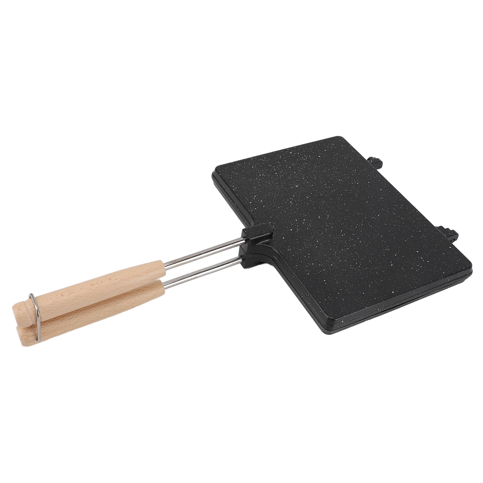 Hand Sandwich Maker Многофункциональный Двусторонний Антиприhesive Ручной Тостер для Дома Завтрак, Материал Алюминиевый сплав и Массивное Дерево, Вес 865 г, Размер 23x17 см, Длина Ручки 23,5 см, В комплект входят 1 Hand Sandwich Maker и 2 Ручки