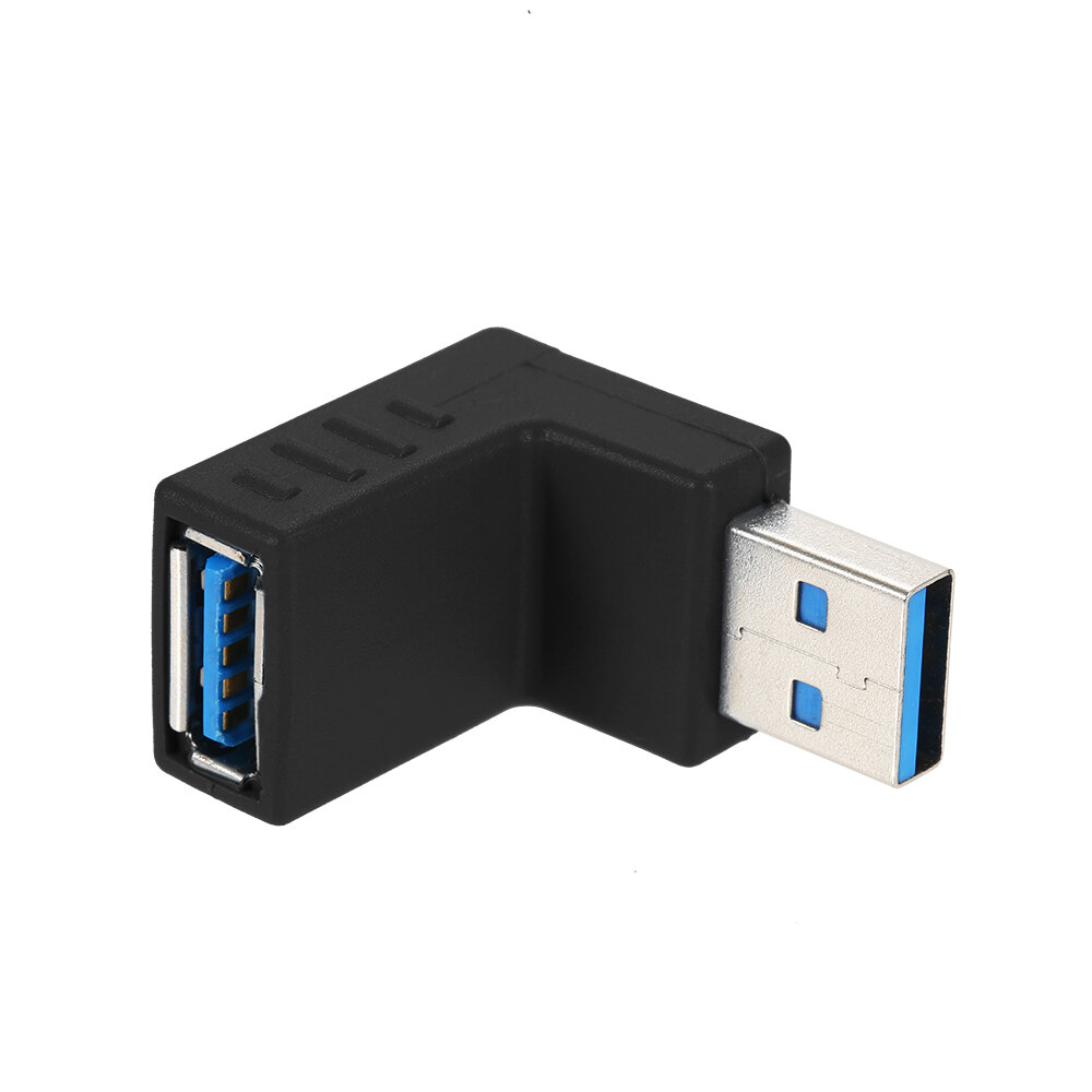 Адаптер USB 3.0 AM to AF под углом 90 градусов, L-образный, USB 3.0 Type A Male to A Female, черный, материал: кабель с серпentinным медным ядром 24AWG, интерфейс с никелевым корпусом и золотистыми контактами, оболочка из экологичной ПВХ, размер