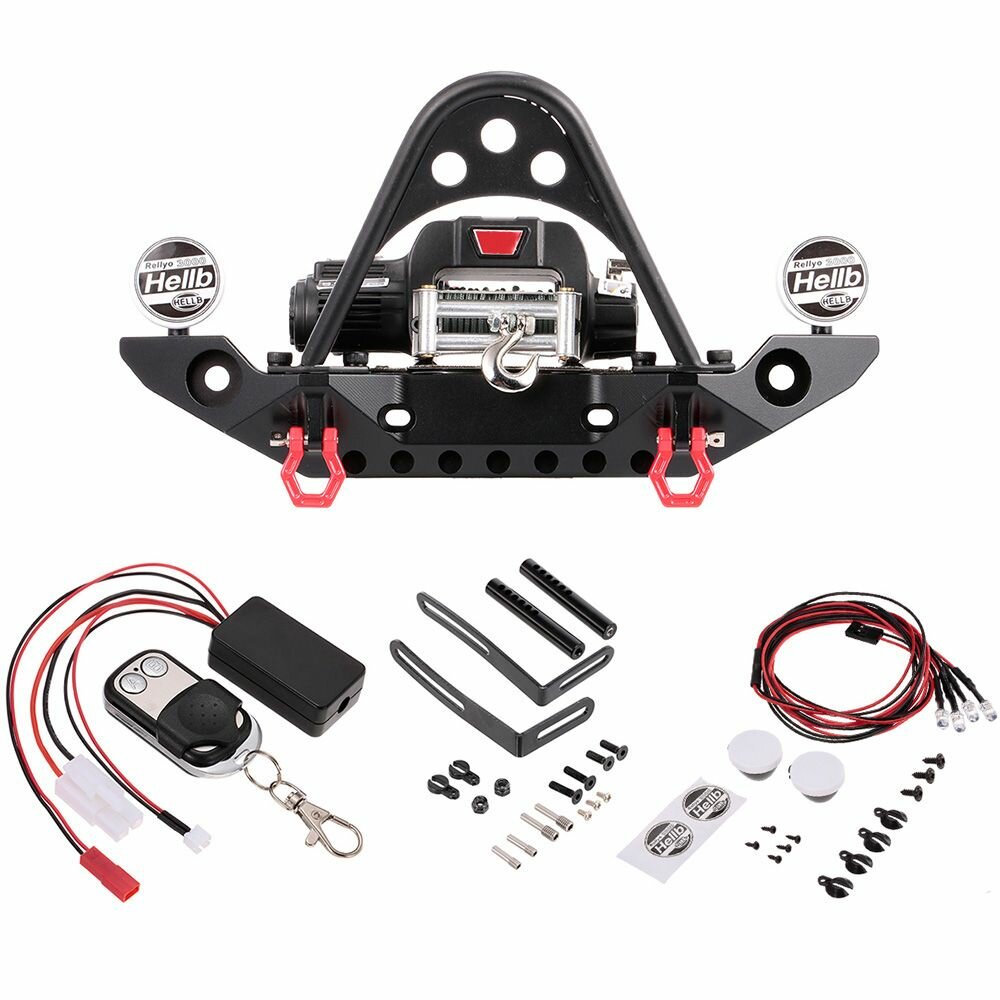 Металлический бампер с лебедкой 9.5CTI, светодиодными фарами и приемником для TRX-4, SCX10II, D91