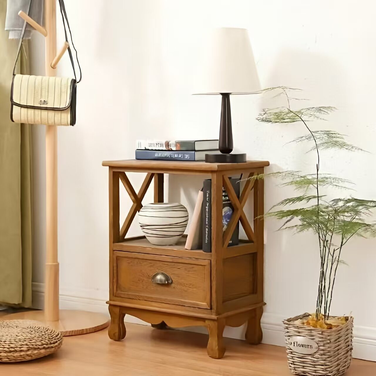 Тумба прикроватная, дерево, 45х30х59см, с ящиками, темно-бордовая