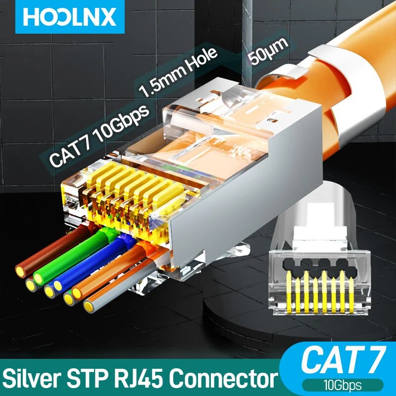 HOOLNX RJ45 Cat7 Разъем, 10 шт, Silver-Plated Case