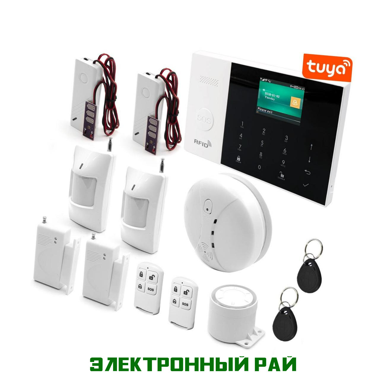 Система пожарной сигнализации TUYA/GSM/Wi-Fi и оповещения о пожаре Strazhnik-GSM Sherif-12 (Ru) для большого офиса или загородного дома и 12 беспровод