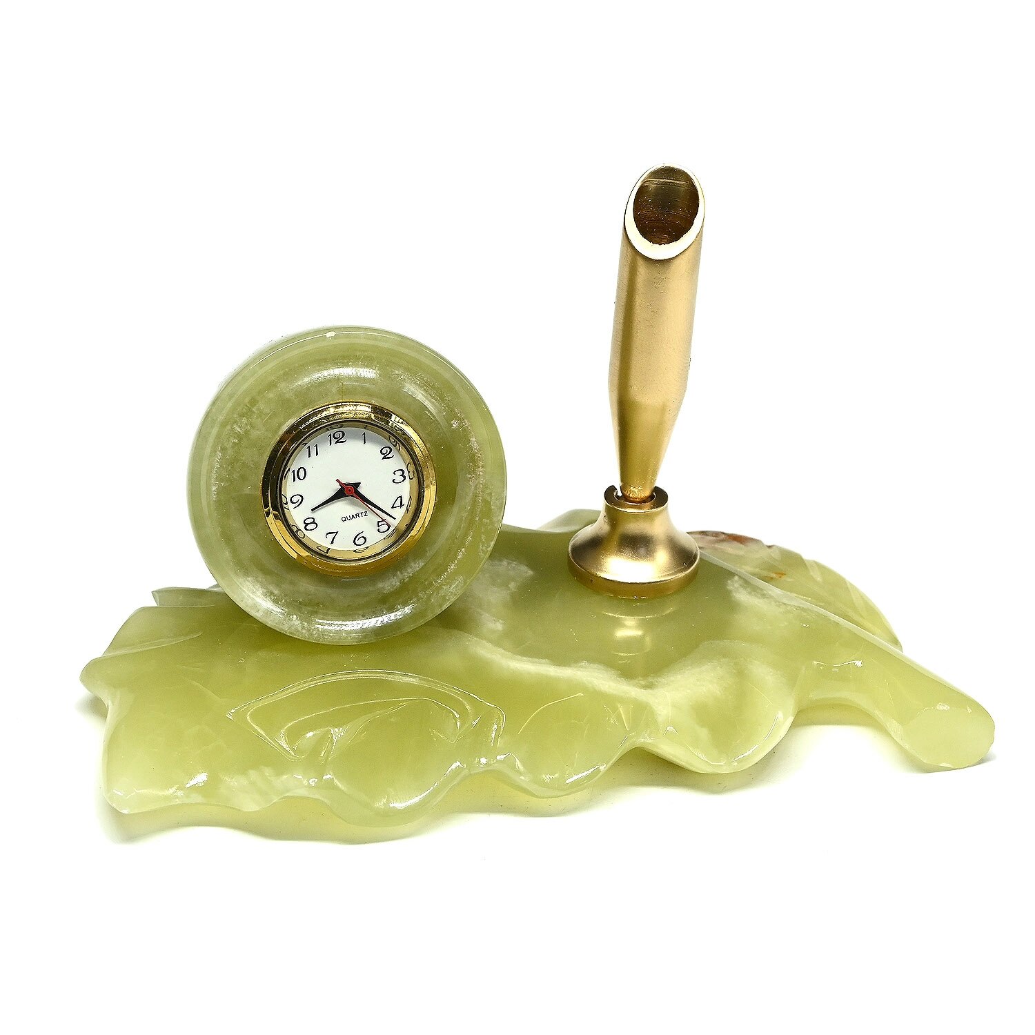 Письменный прибор с часами "Лист " 130*75*60мм .