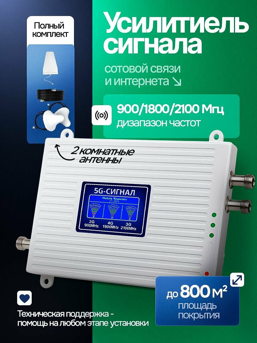 Усилитель сотовой связи и интернета /LTE, 4G, 3G, 2G/ усилитель 4g cигнала / 2 антенны