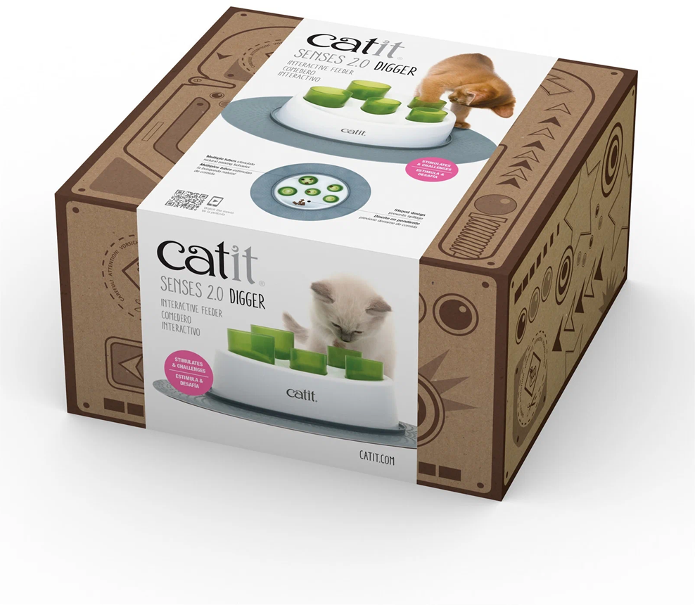 Интерактивная кормушка Catit Hagen "Senses 2.0", для кошек, пластик, белая/зеленая
