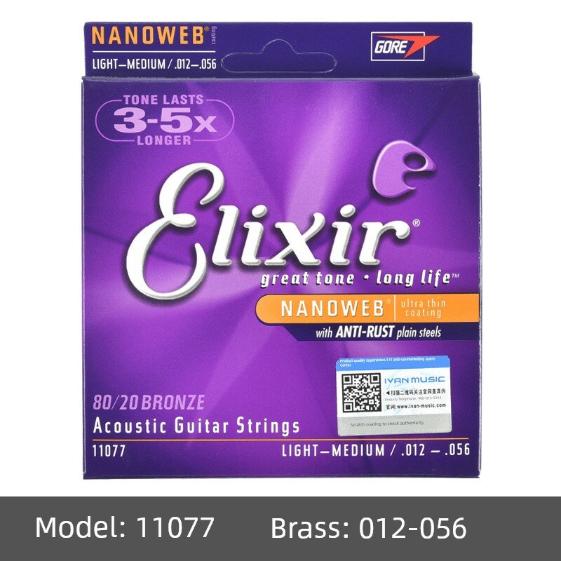 Elixir Bronzovye Tонkoe Pokrytye Akusticheskie Gitary Stroki Komplekt 12-56 Mera Bogatyy Zvuk dlya Profesionalnogo