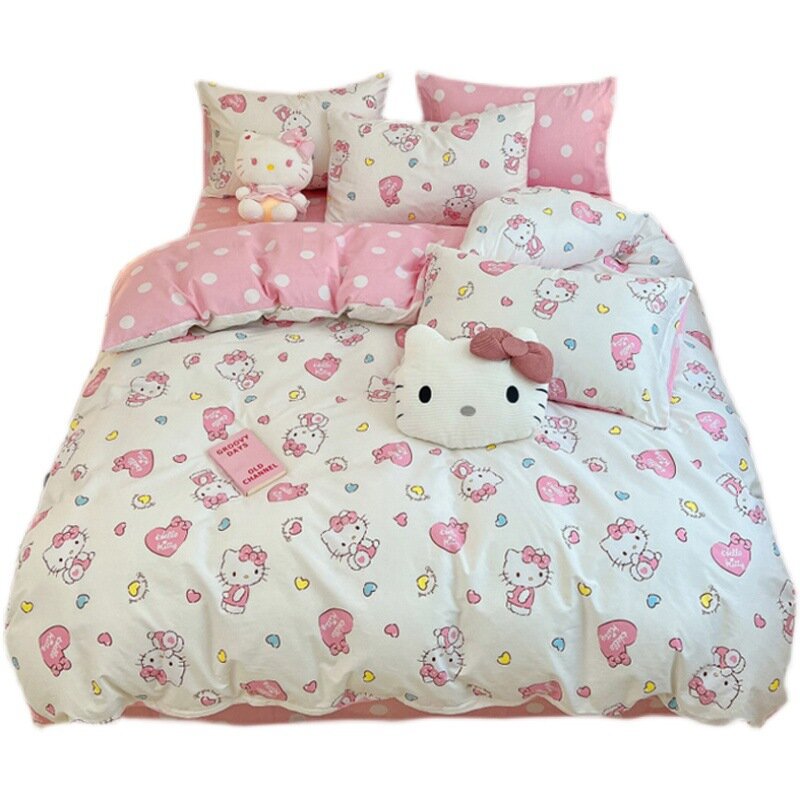 Комплект постельного белья Hello Kitty из микрофибры, розовый размер 200×230 см, мягкий домашний текстиль