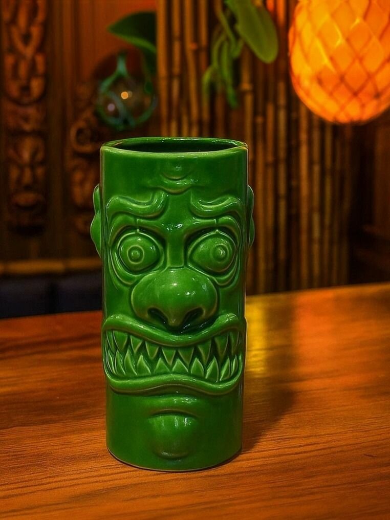 Коктейльный, барный стакан, бокал зелёный зубы "Тики", керамика, 600 мл. Для коктейлей, сока, лимонада.