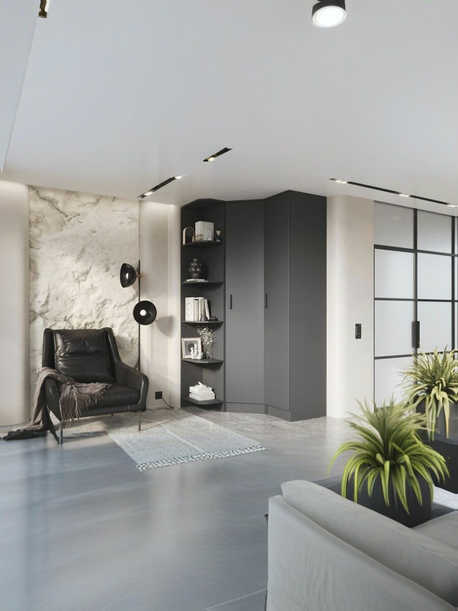 Шкаф Эра "соло Графит", угловой, с торцевыми полками, ЛДСП, графит