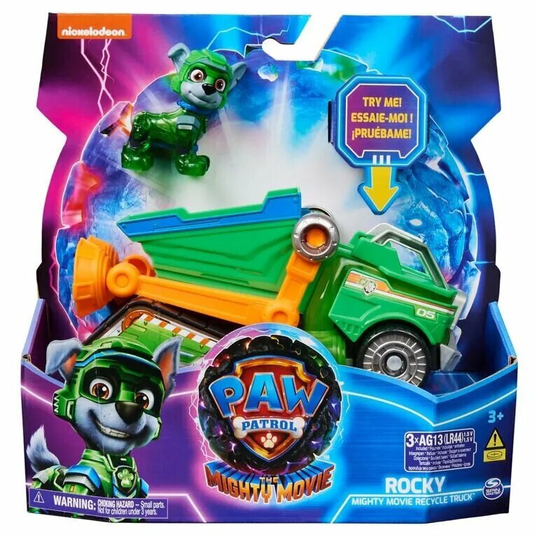 Игрушечная машинка Paw Patrol the mighty movie, Мусоровоз-переработчик с Роки , свет и звуки