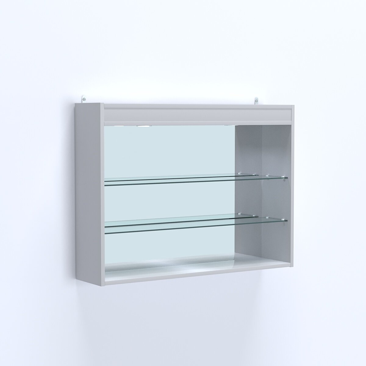 Витрина настенная №203-4Г зеркальная без дверей со стеклянными полками и верхней подсветкой, Серый