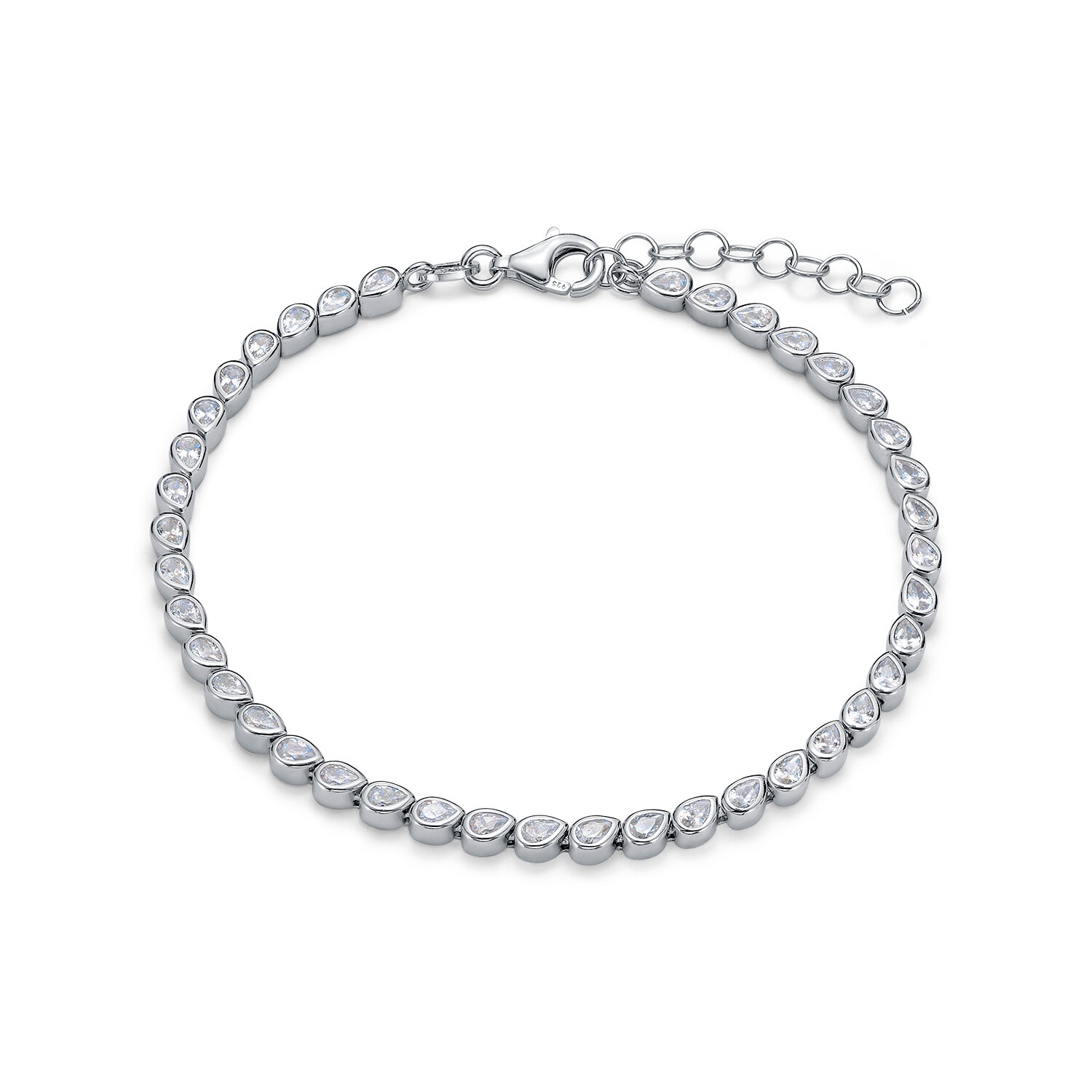 Браслет-цепочка, серебро, 925 проба, родирование, фианит