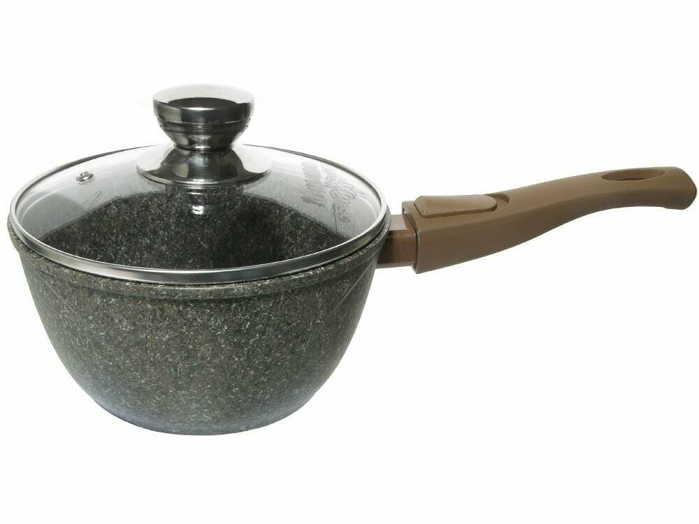 Ковш 1.7л Premium mokko со съемной ручкой и стеклянной крышкой