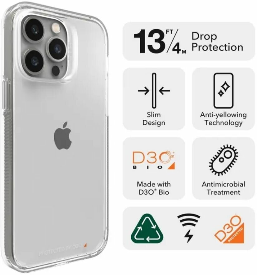 Чехол для смартфона ZAGG Crystal Palace D3O Clear Case для iPhone 14 Pro 6.1" Transparent