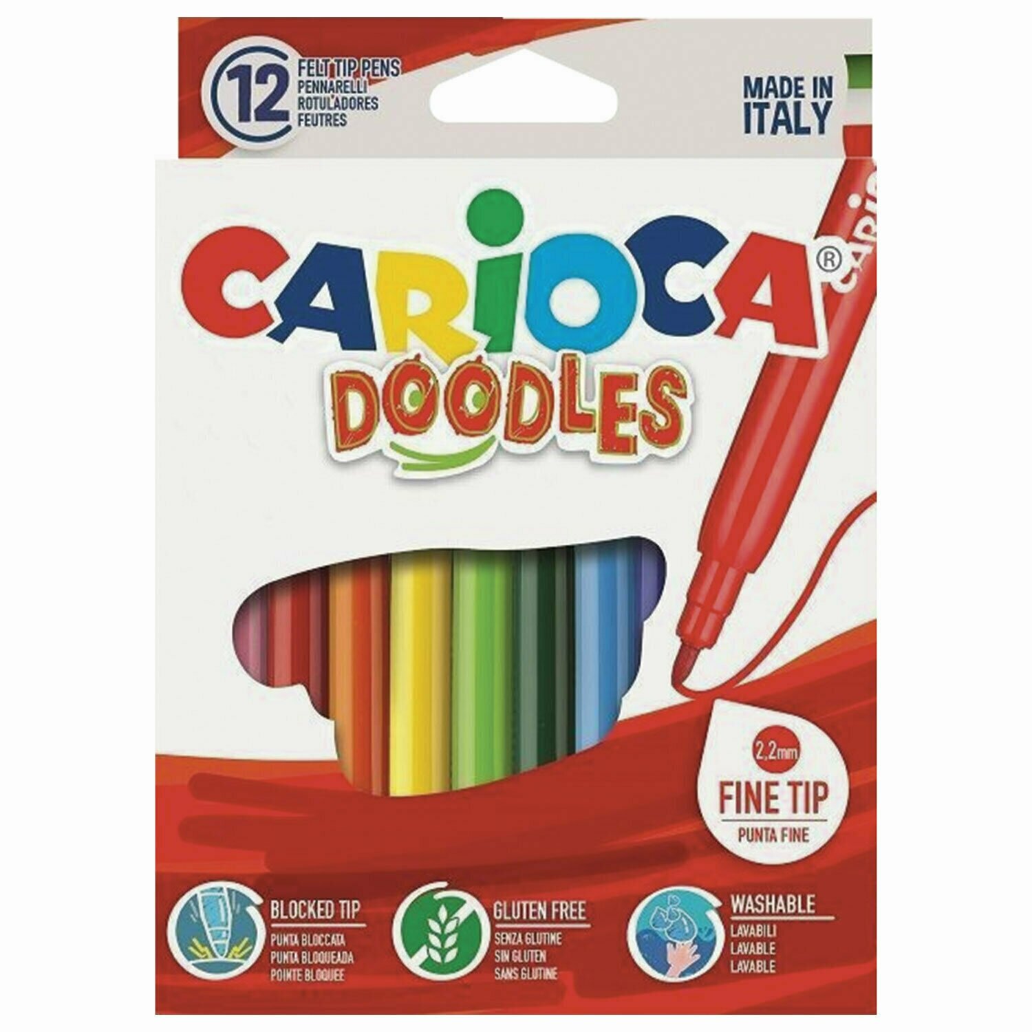 Фломастеры Carioca "Doodles", 12 цветов, суперсмываемые (42314)