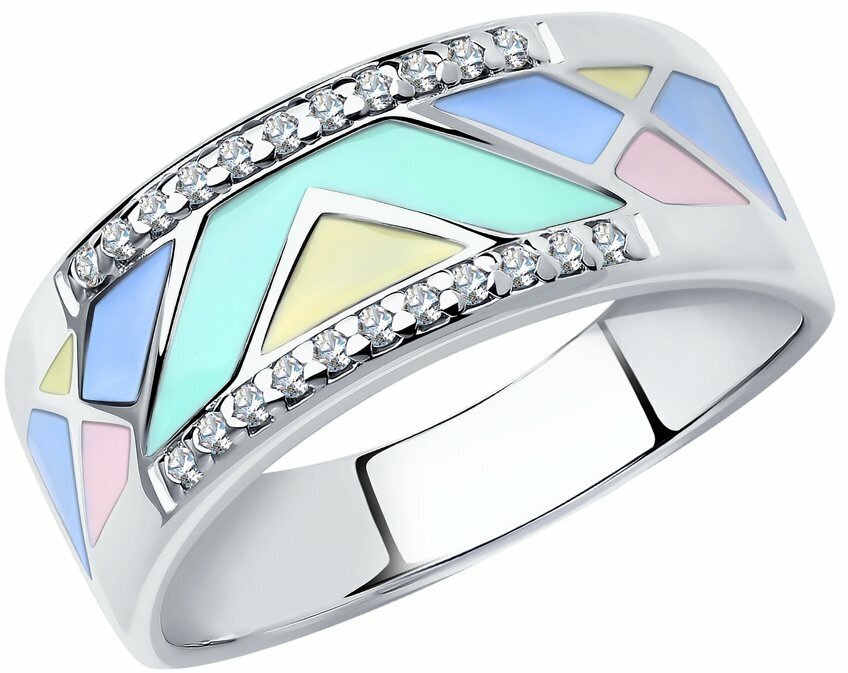 Кольцо, серебро, 925 проба, эмаль, фианит
