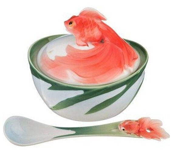 Икорница Lefard "Золотая Рыбка" с крышкой и ложкой, 10х10х9 см.