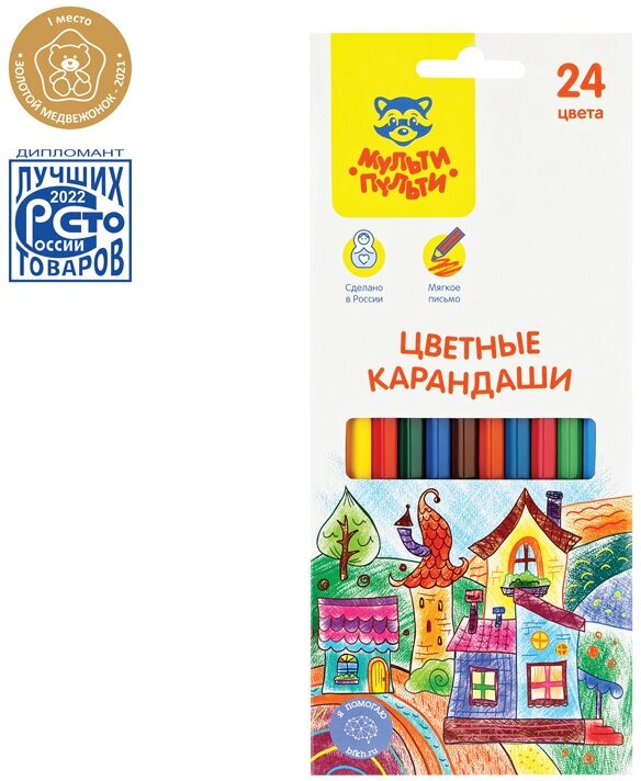 Карандаши цветные Мульти-Пульти "Невероятные приключения", 24цв, заточен, картон, европодвес