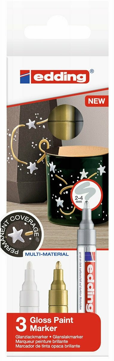 Edding Набор маркеров лаковых глянцевых edding 750, 2-4мм, 3цв. (металлик)