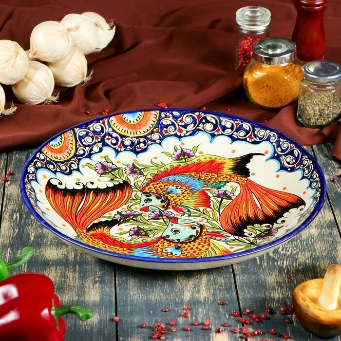 Ляган узбекский Риштанская Керамика «Рыбка», d=32 см, разноцветный