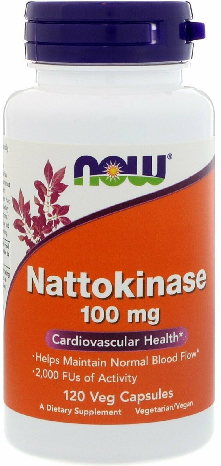 Наттокиназа NOW, БАД, для сердечно-сосудистой системы, 2000 ед, 120 капсул