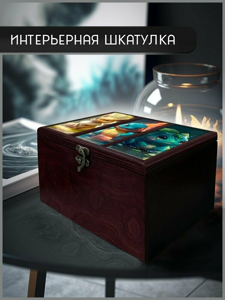 Шкатулка интерьерная Тройная для украшений вишневая 22x17x12 см Аниме Pokemon - 63
