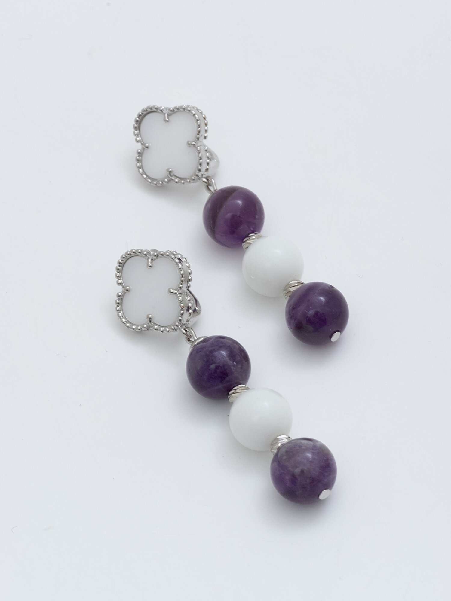 Серьги, агат, аметист