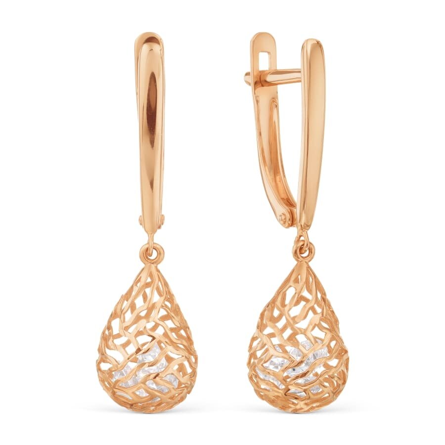 Серьги Яхонт, золото, 585 проба, фианит