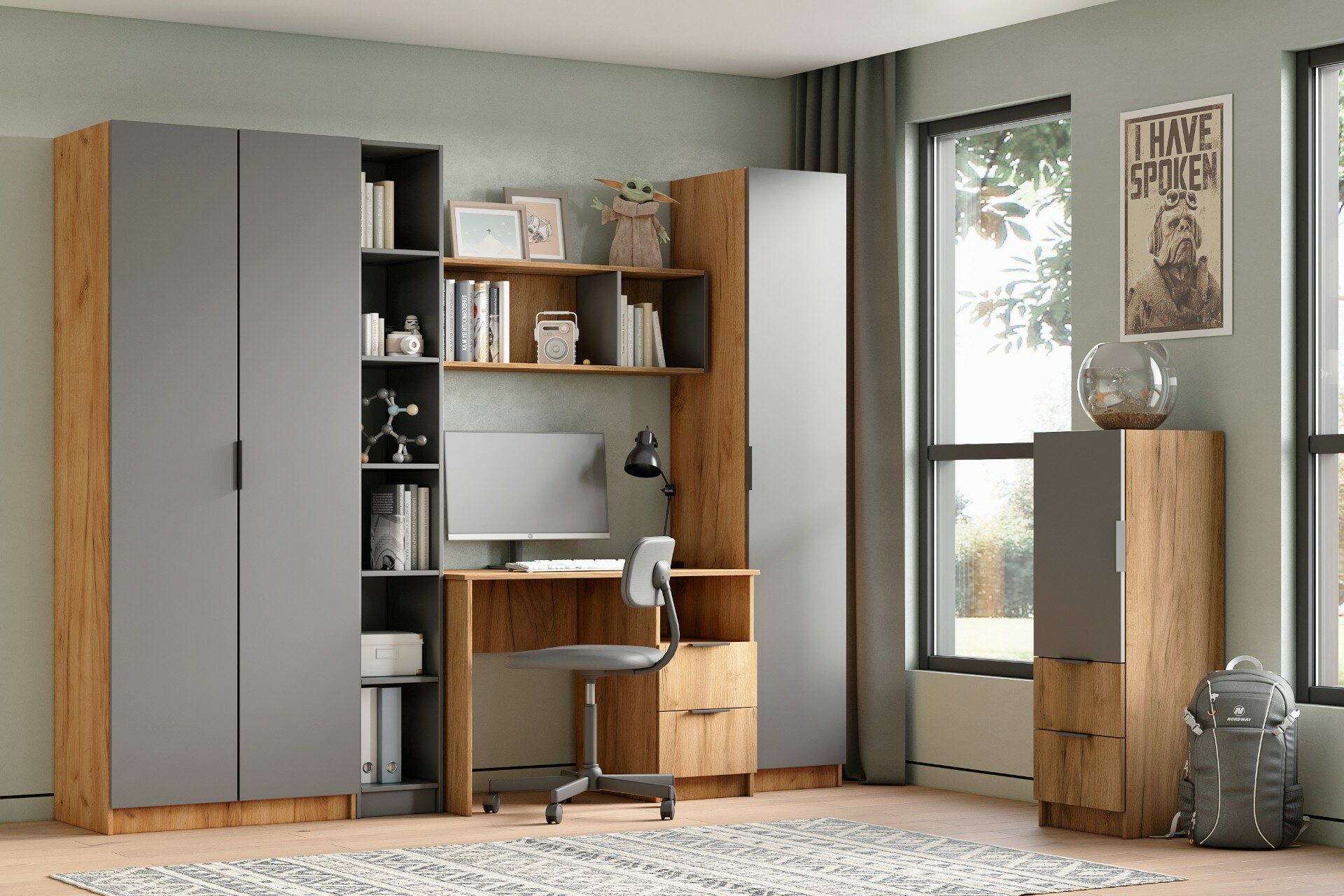 Набор подростковой мебели Лигия-3, Легкомаркет, 3000-600-2100, дуб крафт золотой и графит