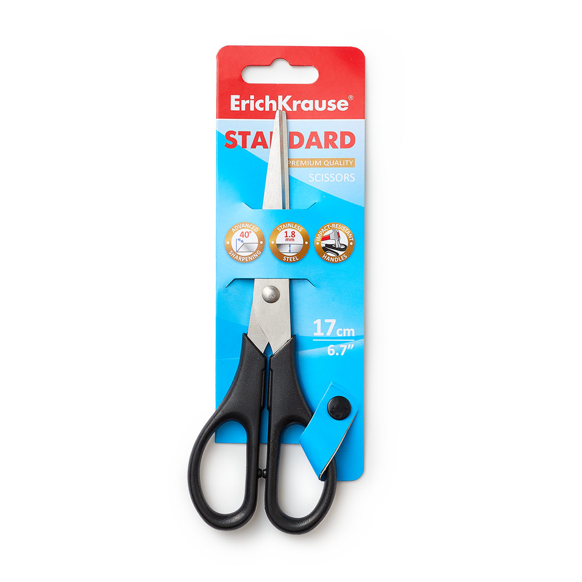 Ножницы ErichKrause "Standard", 17 см, двусторонняя заточка, черные