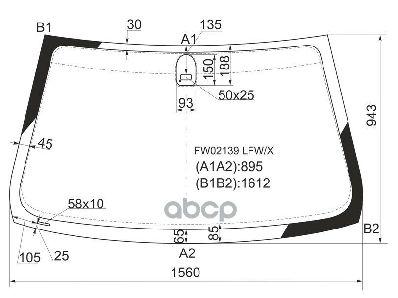 Стекло лобовое (Датчик дождя) BMW X5 99-06 XYG арт. FW02139 LFW/X