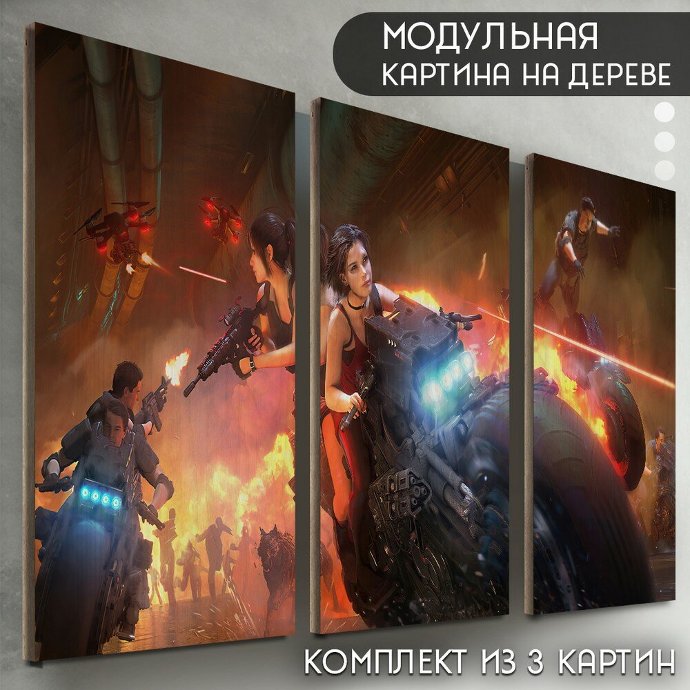 Модульная картина на дереве "игры Resident evil 2 remake (обитель зла, резидент ремейк, хоррор, Ада Вонг, Клэр Редфилд) - 6306"